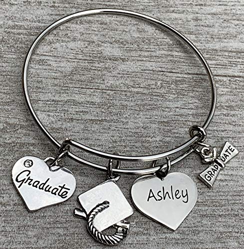 Personalized Engraved Graduation Charm Bangle Bracelet Infinity Collection