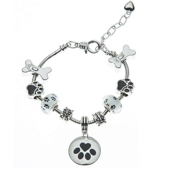Dog Charm Bracelet - Paw Print Jewelry- Dog Lovers Bracelet- Dog Owner ...