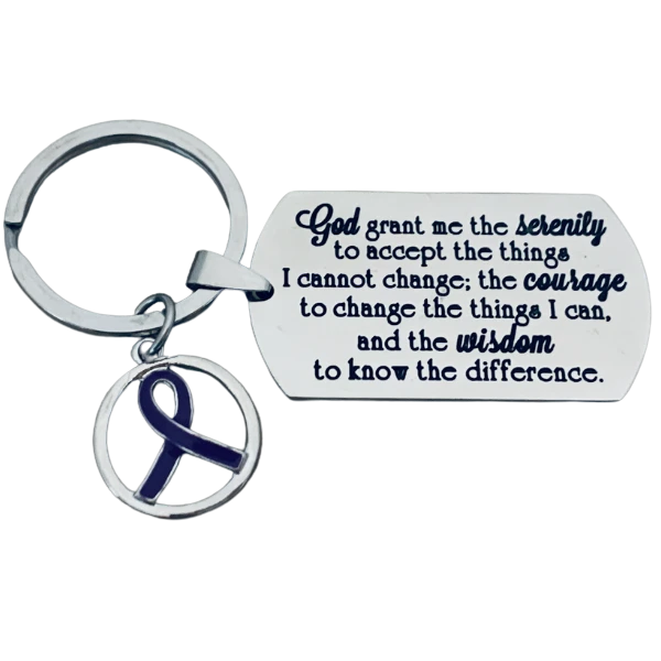 Purple Ribbon Keychain, Serenity Prayer Jewelry Infinity Collection